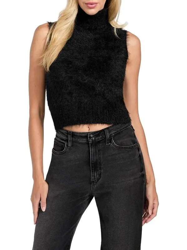 Guess Sleeveless Fuzzy Turtleneck Sweater - Jblack-black