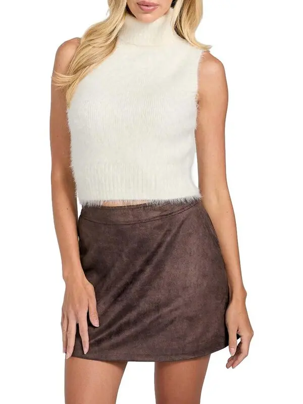Guess Sleeveless Fuzzy Turtleneck Sweater - Natural