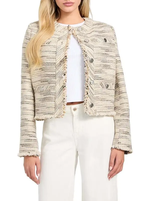Guess Sutton Fringe Tweed Jacket - Beige
