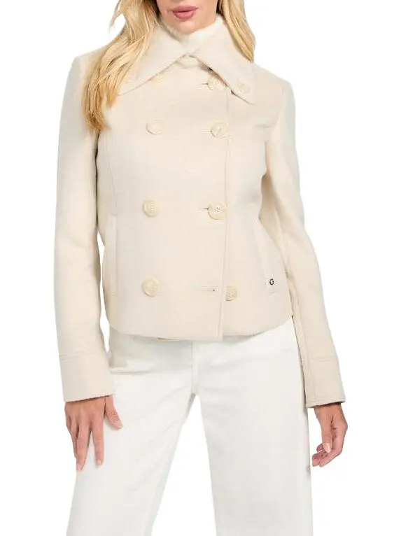 Guess Button-down Collar Peacoat - Light Beige