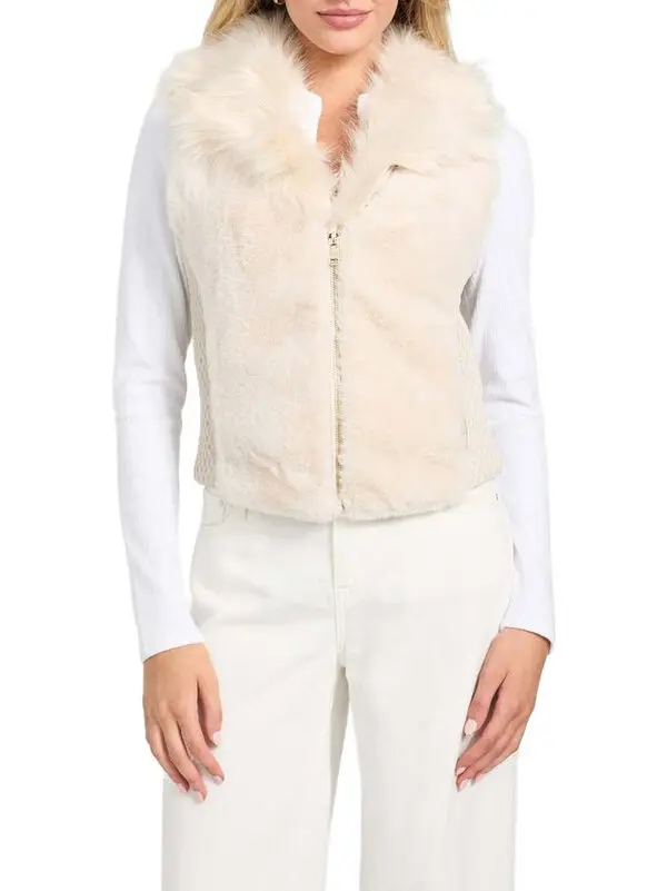 Guess Amari Mixed Media Faux Fur Vest - Ivory