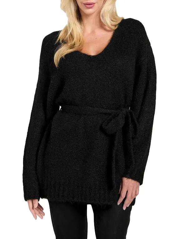 Guess Tie Waist Tunic Sweater - Black-black