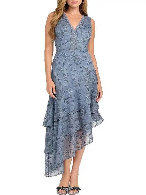 Guess Floral Embroidered Tiered Asymmetric Dress - Fbcp-brigh