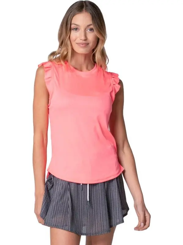Lucky In Love Ribbed Tank Top With Ruffled Sleeves - Lava