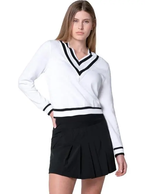 Lucky In Love Victory V-neck Cotton Sweater - White