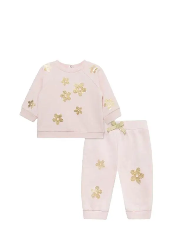 LITTLE ME Floral Shine Active Sweatshirt & Joggers Set - Pink