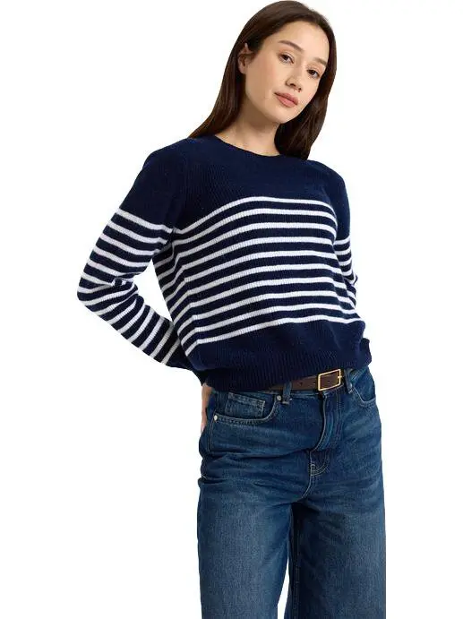 BRODIE CASHMERE Kate Crew Neck 100% Cashmere Sweater - Navy