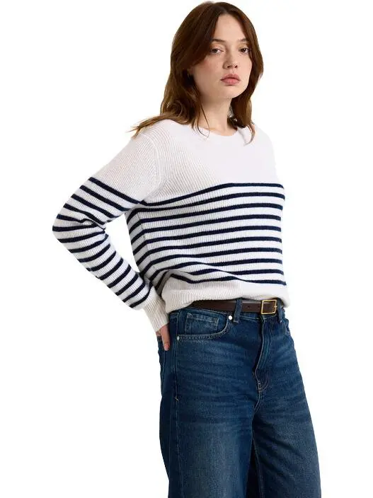 BRODIE CASHMERE Kate Crew Neck 100% Cashmere Sweater - Organic White