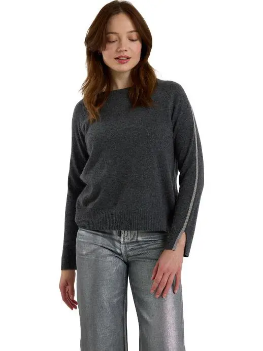 BRODIE CASHMERE Split Cuff Crew Neck Sweater - Derby Grey