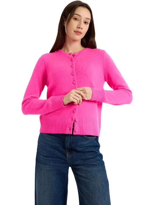 BRODIE CASHMERE Niamh Crew Neck Cashmere Cardigan - Diva Pink
