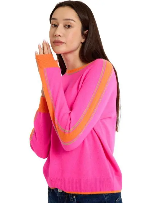 BRODIE CASHMERE Long Sleeve Cashmere Sweater - Diva Pink