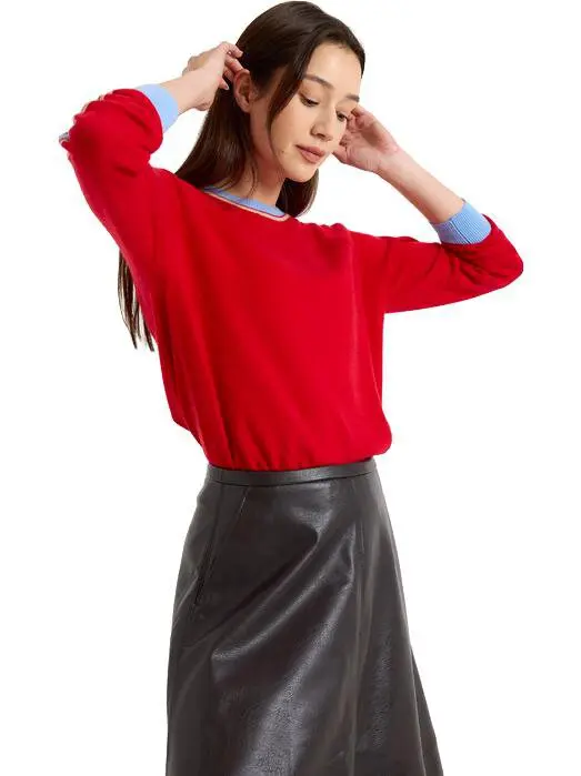BRODIE CASHMERE Long Sleeve Cashmere Sweater - Red