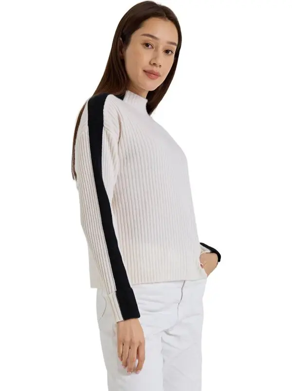 BRODIE CASHMERE Chamonix Mock Neck Cashmere Sweater - Organic White