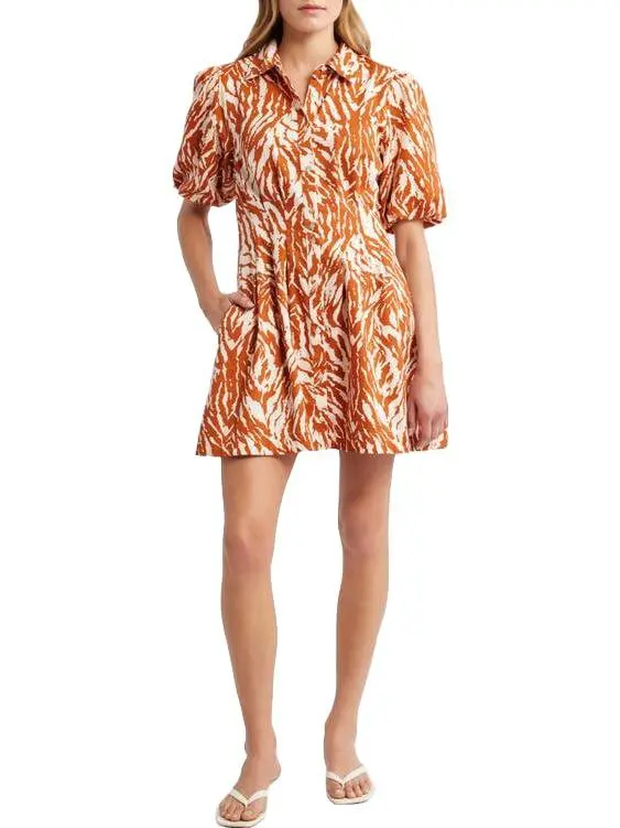 Love The Label Printed Button-up Mini Shirtdress - Terracotta Zebra