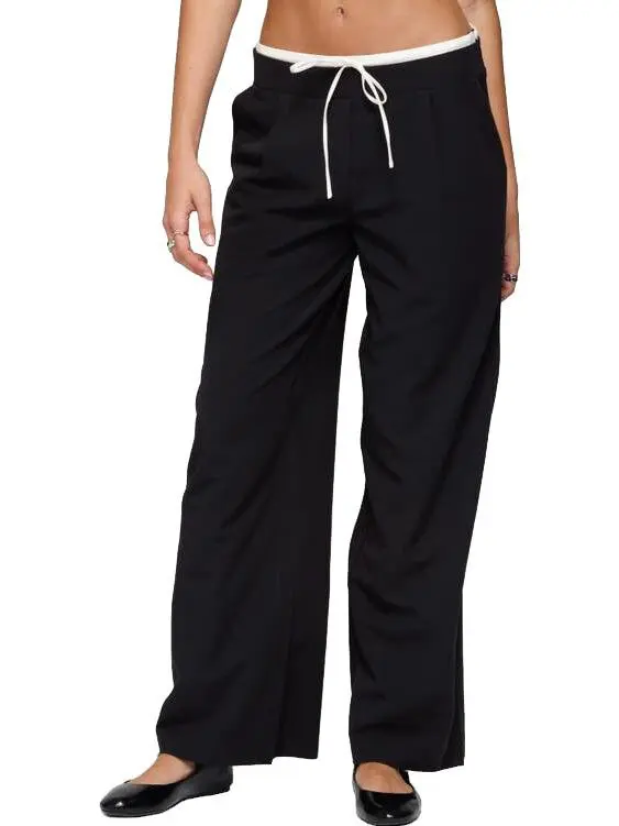 EDIKTED Pleated Wide Leg Sweatpants - Black