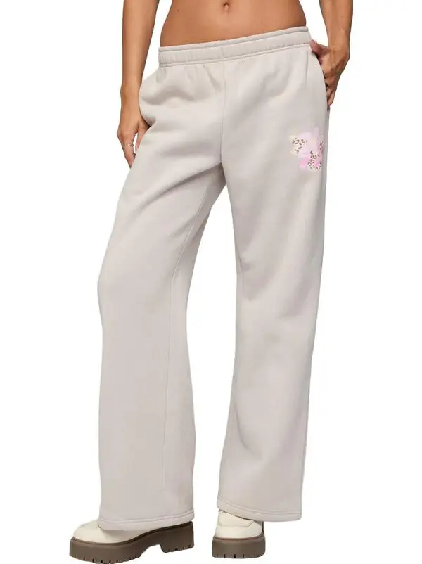 EDIKTED Wild Petal Wide Leg Sweatpants - Beige