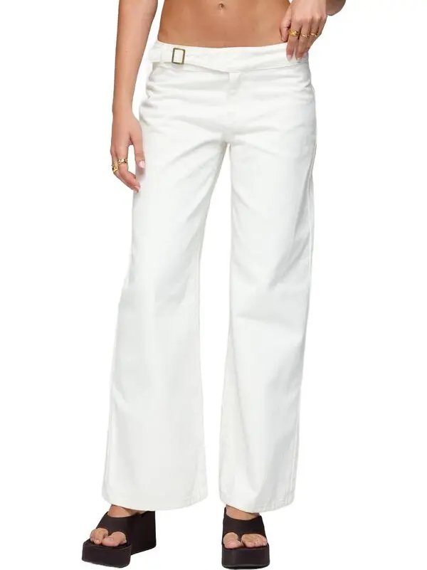 EDIKTED Buckle Tab Low-rise Wide-leg Pants - White