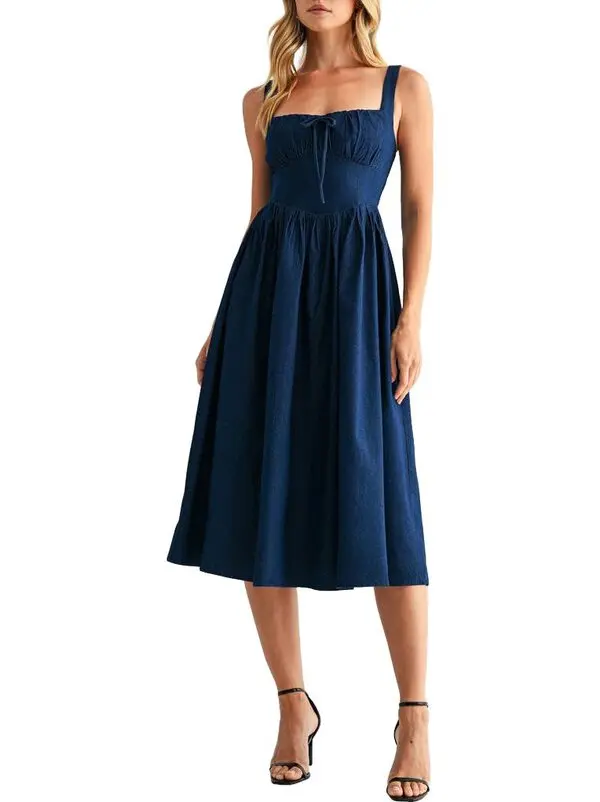 ALL IN FAVOR Square Neck Denim Midi Dress - Dark Denim