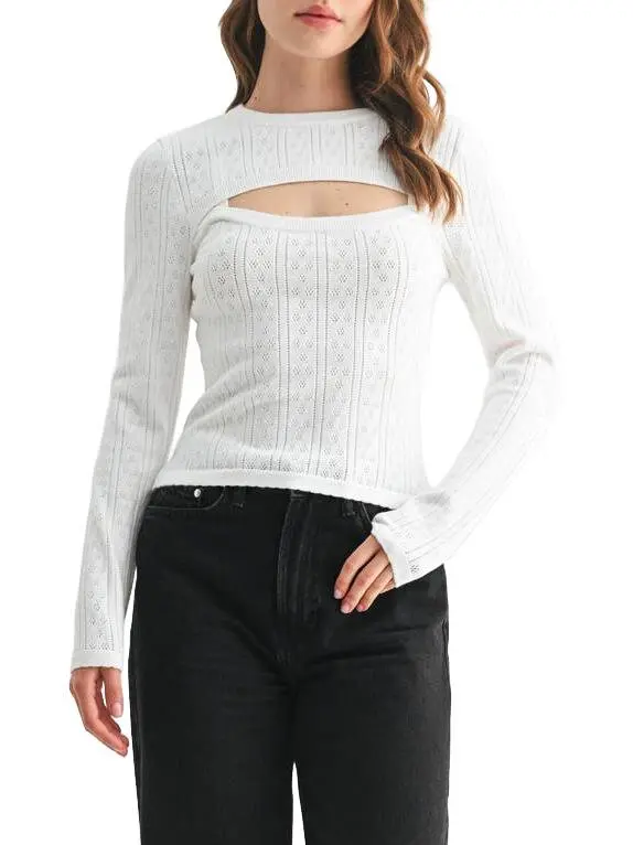 ALL IN FAVOR Cutout Pointelle Sweater - Cream