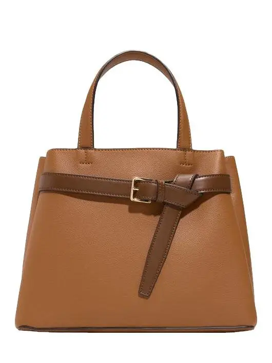 Aldo Satchel With Buckled Belt And Crossbody Strap - Tan