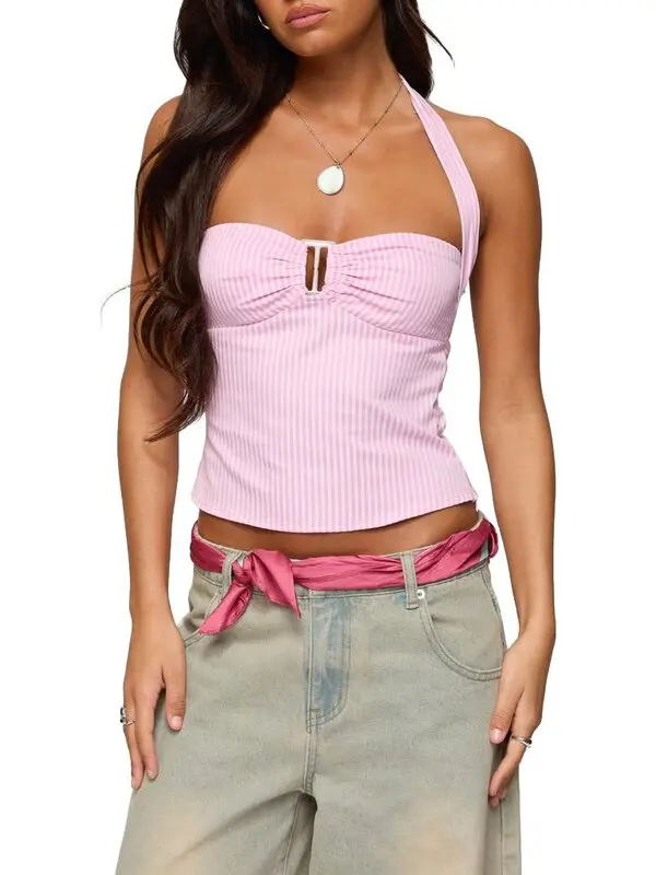 EDIKTED Striped Halter Top - Pink
