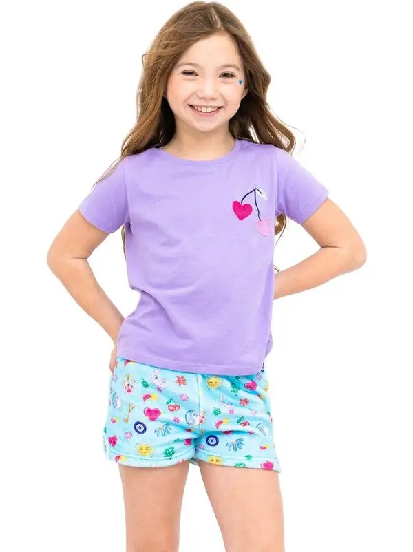 PREPPY GOOSE Cherry Heart Embroidered T-shirt - Lavender