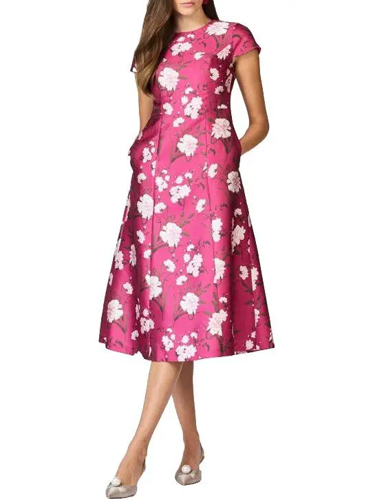 Sachin & Babi Floral Cocktail Midi Dress - Rhodolite English Rose