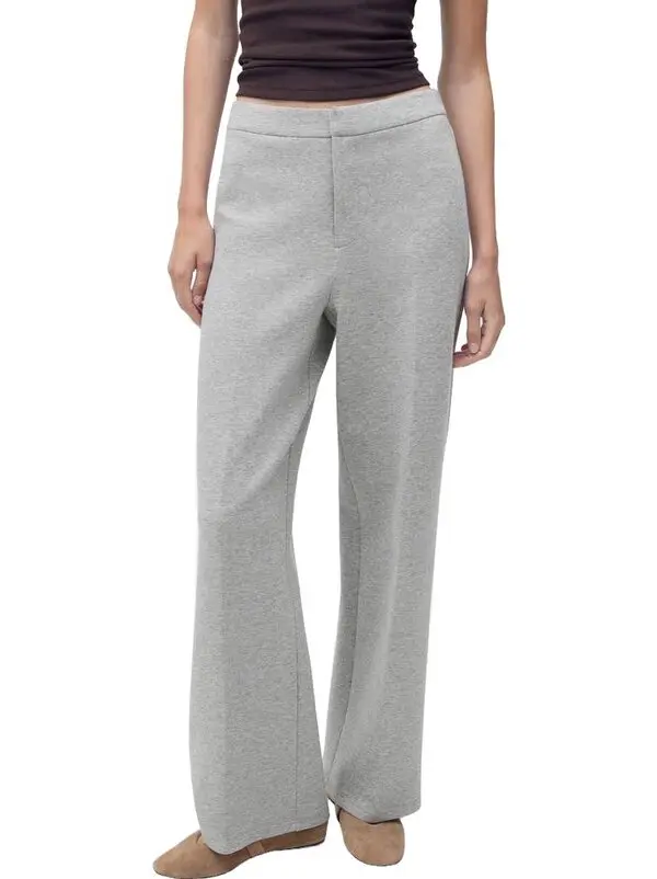 Mango Cotton Blend Straight Leg Trousers - Medium Heather Grey