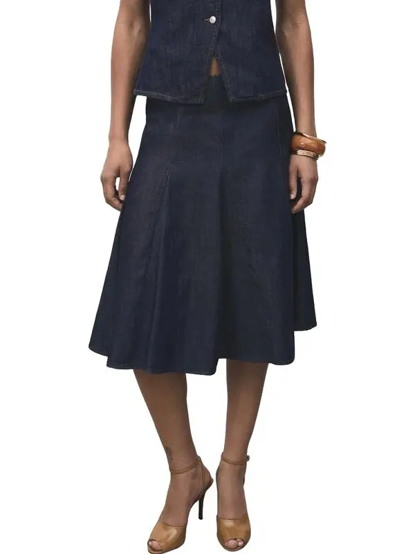 Mango Pleated A-line Denim Skirt - Open Blue
