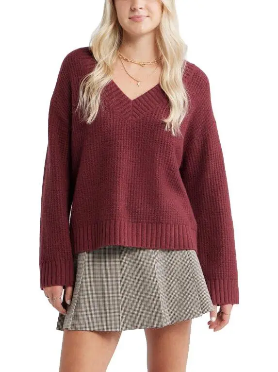 Bp. V-neck Thermal Knit Sweater - Burgundy Tannin