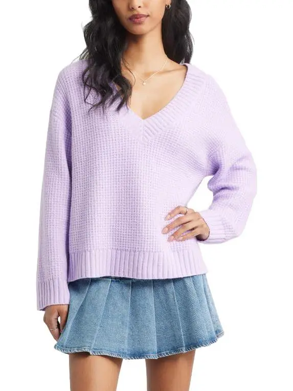 Bp. V-neck Thermal Knit Sweater - Purple Feminine