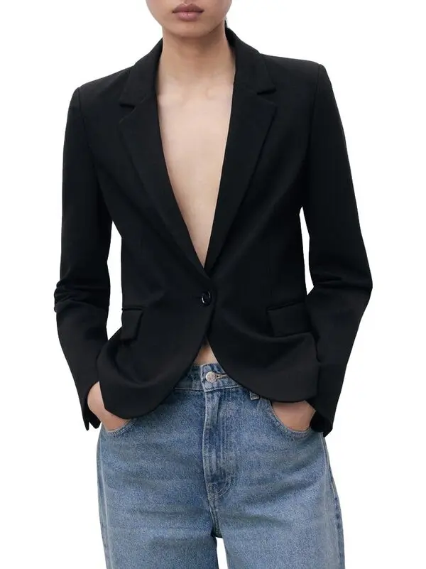 Mango Fitted Notched Lapel Blazer - Black