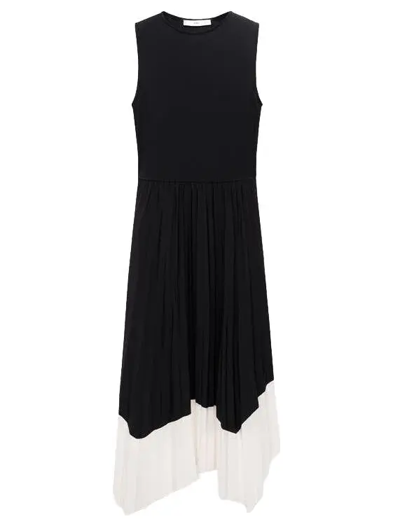 Mango Sleeveless Pleated Asymmetric Dress - Black/white