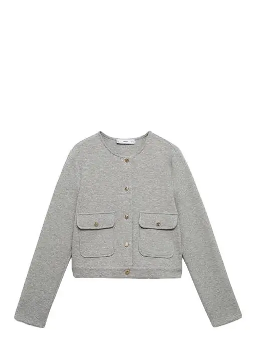 Mango Cotton-blend Cropped Utility Jacket - Medium Heather Grey