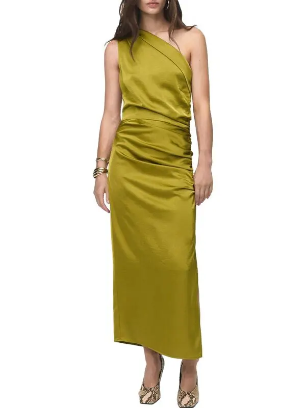Mango Asymmetric One-shoulder Satin Cocktail Dress - Olive Green