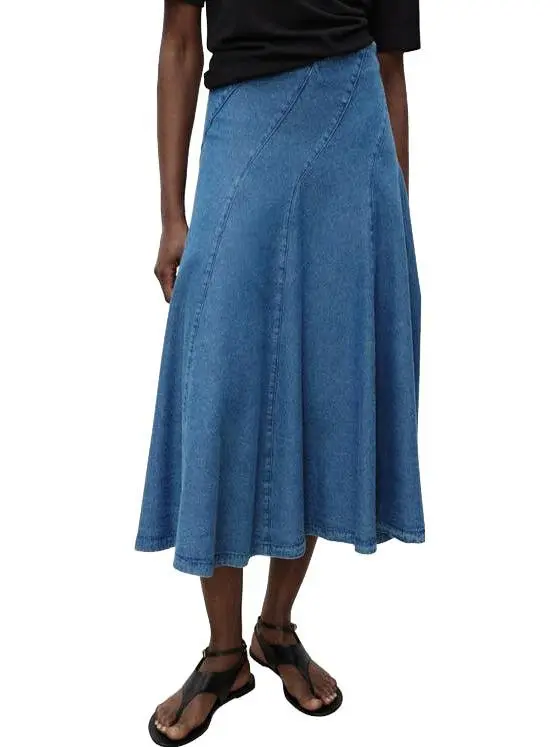 Mango Denim Paneled Midi A-line Skirt - Medium Blue