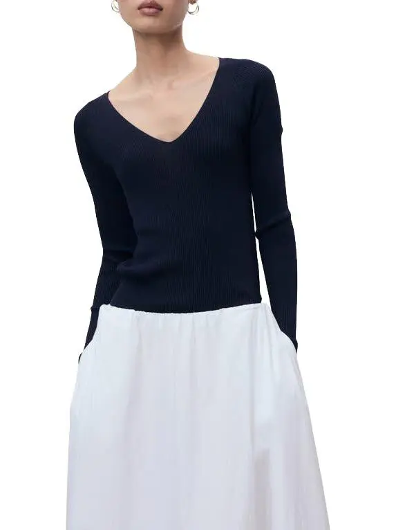 Mango V-neck Ribbed Sweater - Dark Navy