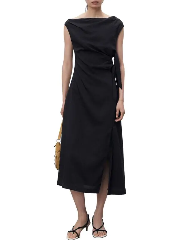 Mango Asymmetric Side Tie Dress - Dark Navy