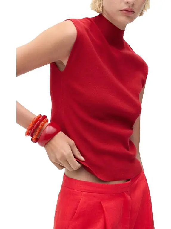 Mango Perkins Knit Sleeveless Top - Red