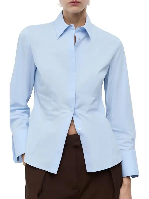 Mango Slim Fit Stretch Poplin Button-up Shirt - Sky Blue