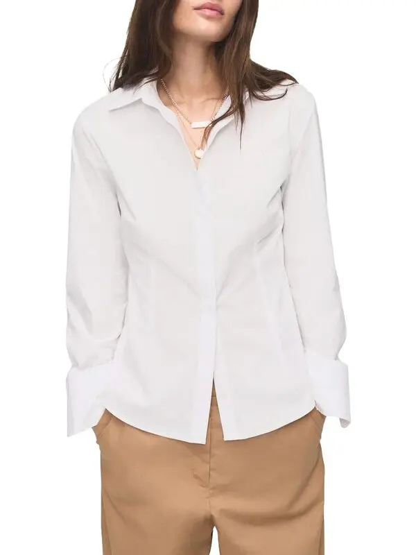 Mango Slim Fit Stretch Poplin Button-up Shirt - White