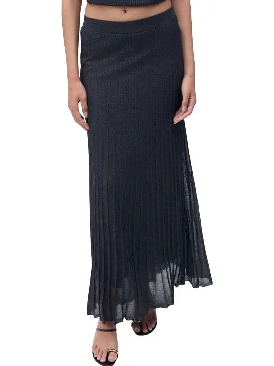 Mango Metallic Knit Pleated Skirt - Navy