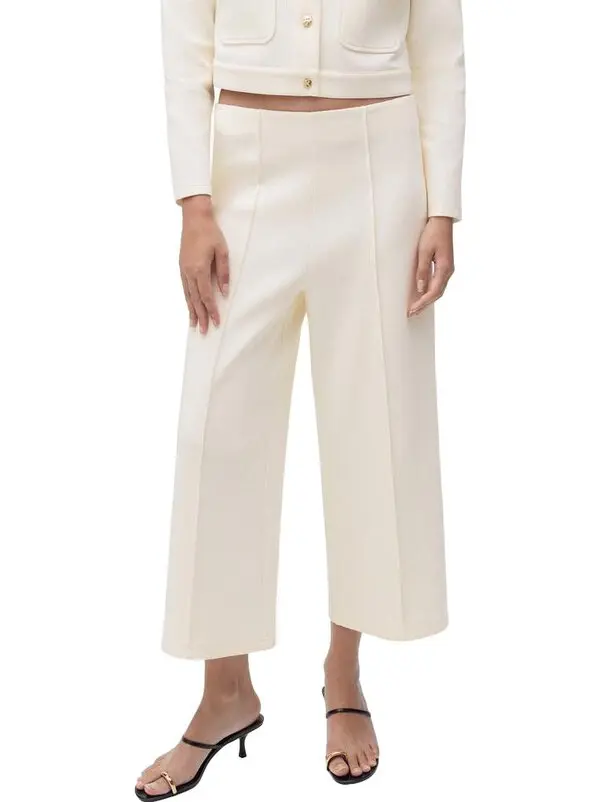 Mango Wide Leg Crop Pants - Ecru