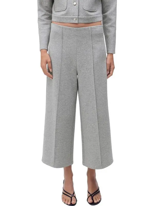 Mango Wide Leg Crop Pants - Medium Heather Grey