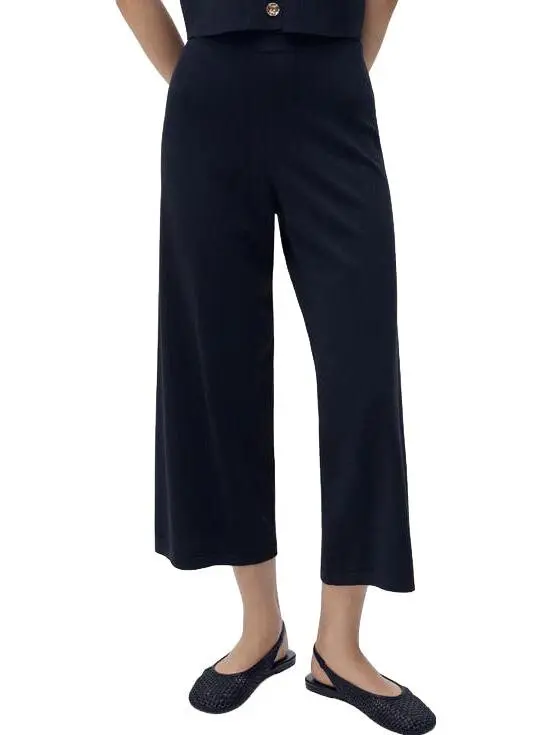 Mango Knit Cropped Pants - Navy