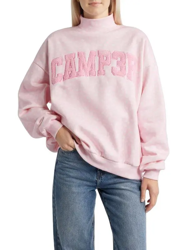 HAPPY CAMP3R Ditsy Daisy Logo Appliqué Mock Neck Sweatshirt - Baby Pink