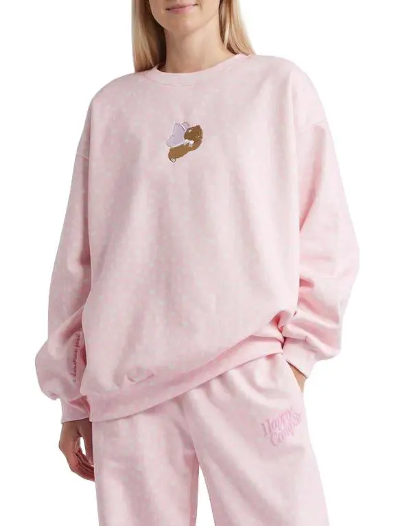 HAPPY CAMP3R Angel Bear Embroidered Crewneck Sweatshirt - Baby Pink