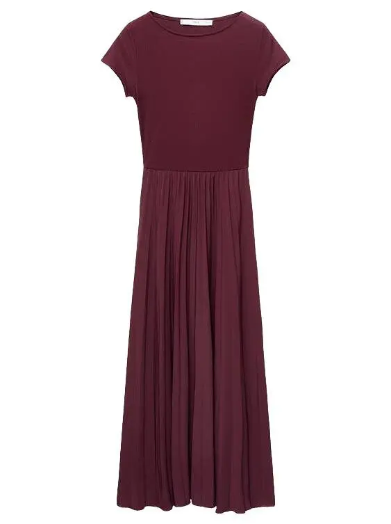 Mango Pleated A-line Dress - Burgundy