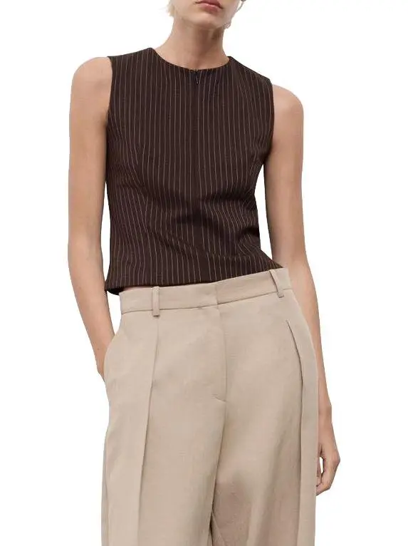 Mango Fitted Front Zip Sleeveless Top - Brown