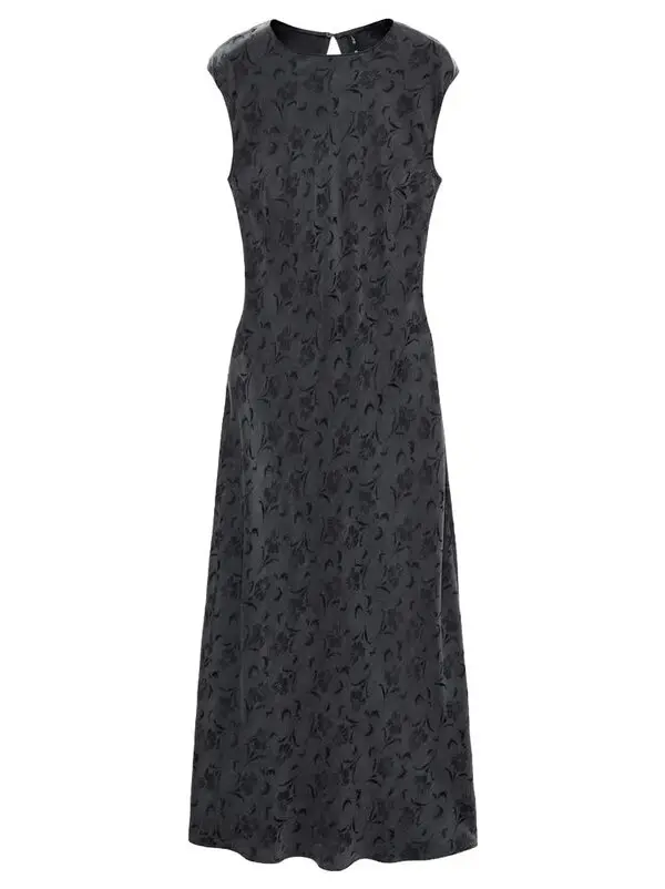 Mango Satin Floral Jacquard Midi Dress - Charcoal